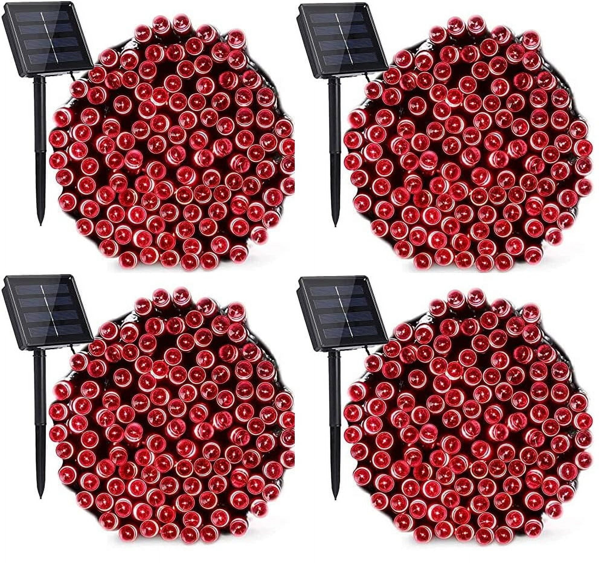 4-PCS RELIGHTABLE Red Solar Outdoor String Christmas Lights 36Ft 100 ...