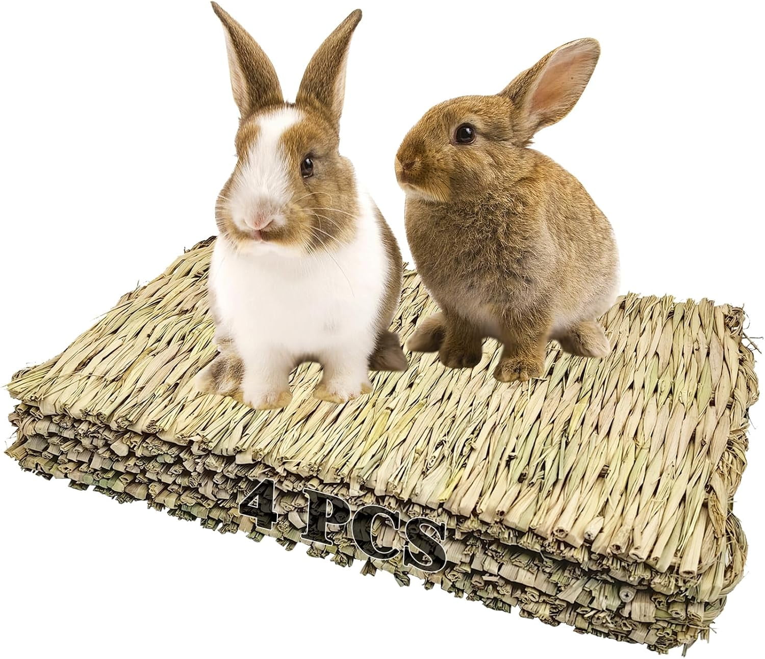 4 PCS Rabbit Large Grass Mat Natural Grass Woven Mat Rabbits Chew Toys ...