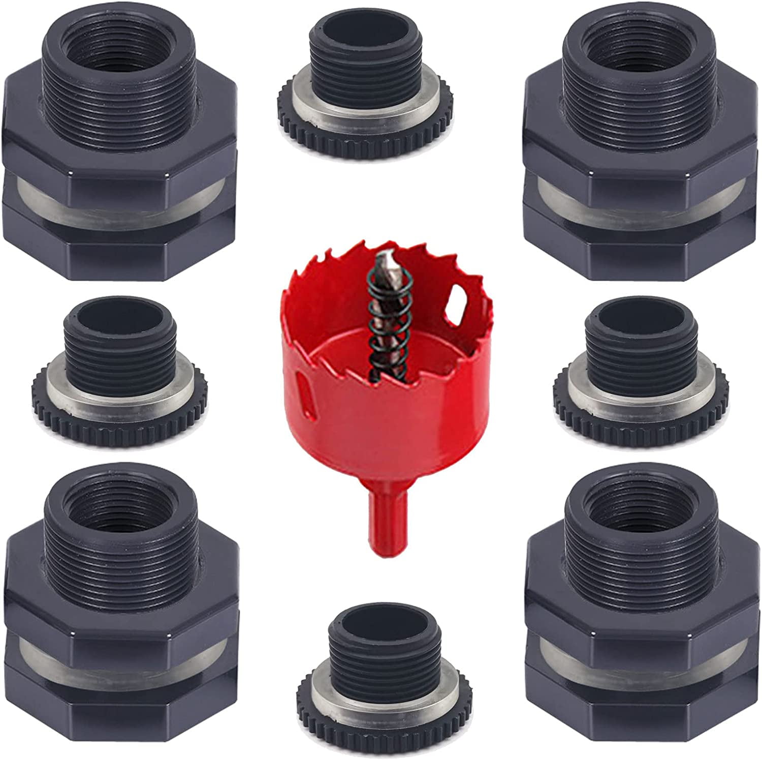 4 PCS Rain Barrel Bulkhead Fitting kit with Plugs and Hole Saw Tool, 1/ ...