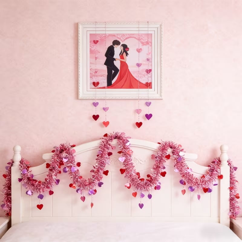 4 PCS Realistic Artificial Heart Shape Flower Vine - Pink & White Love ...