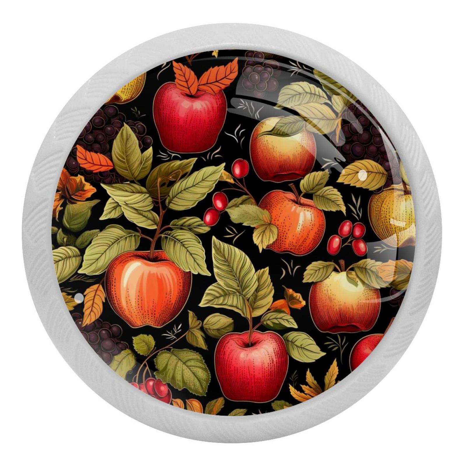 4 PCS Red Apples Fruit Crystal Glass Round Cabinet Knob Drawer Pull ...