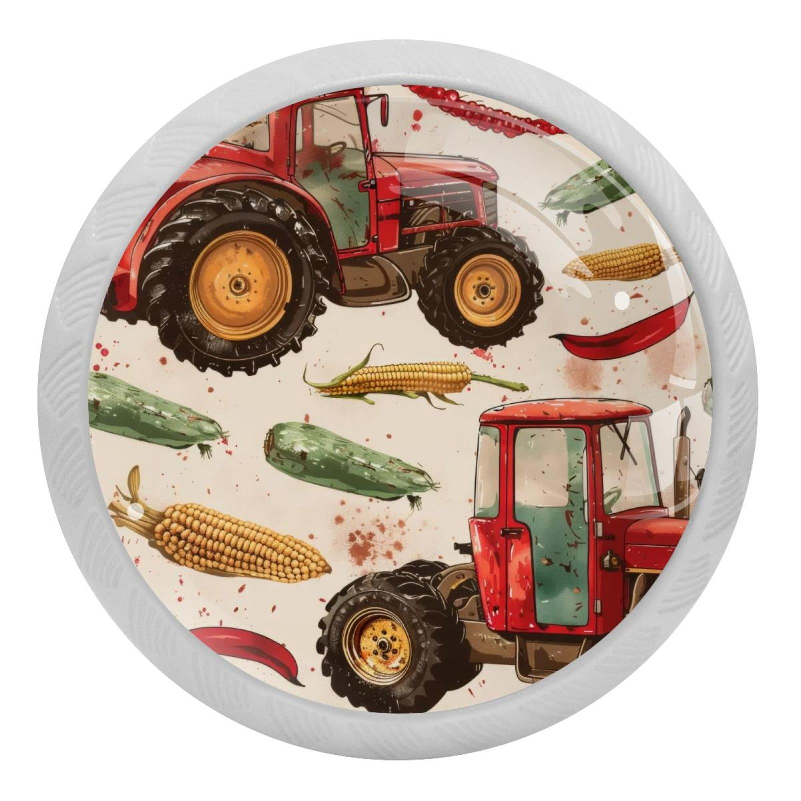 4 PCS Red Tractors Corn Peppers Crystal Glass Round Cabinet Knob Drawer ...
