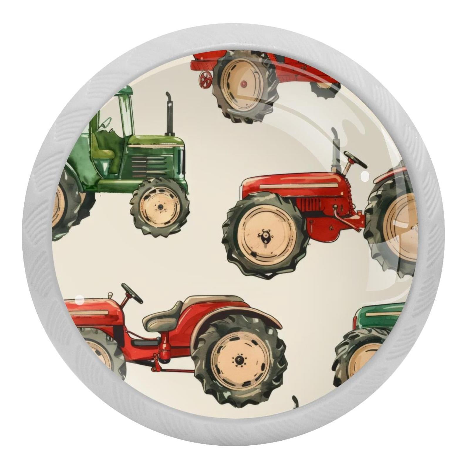 4 PCS Red and Green Tractors Crystal Glass Round Cabinet Knob Drawer ...