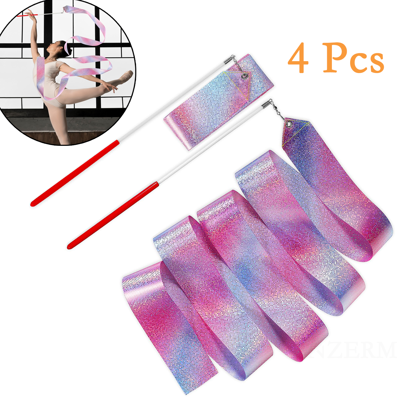 4 PCS Ribbon Dance Wands, Gymnastic Ribbons Sparkling Dance Ribbon ...