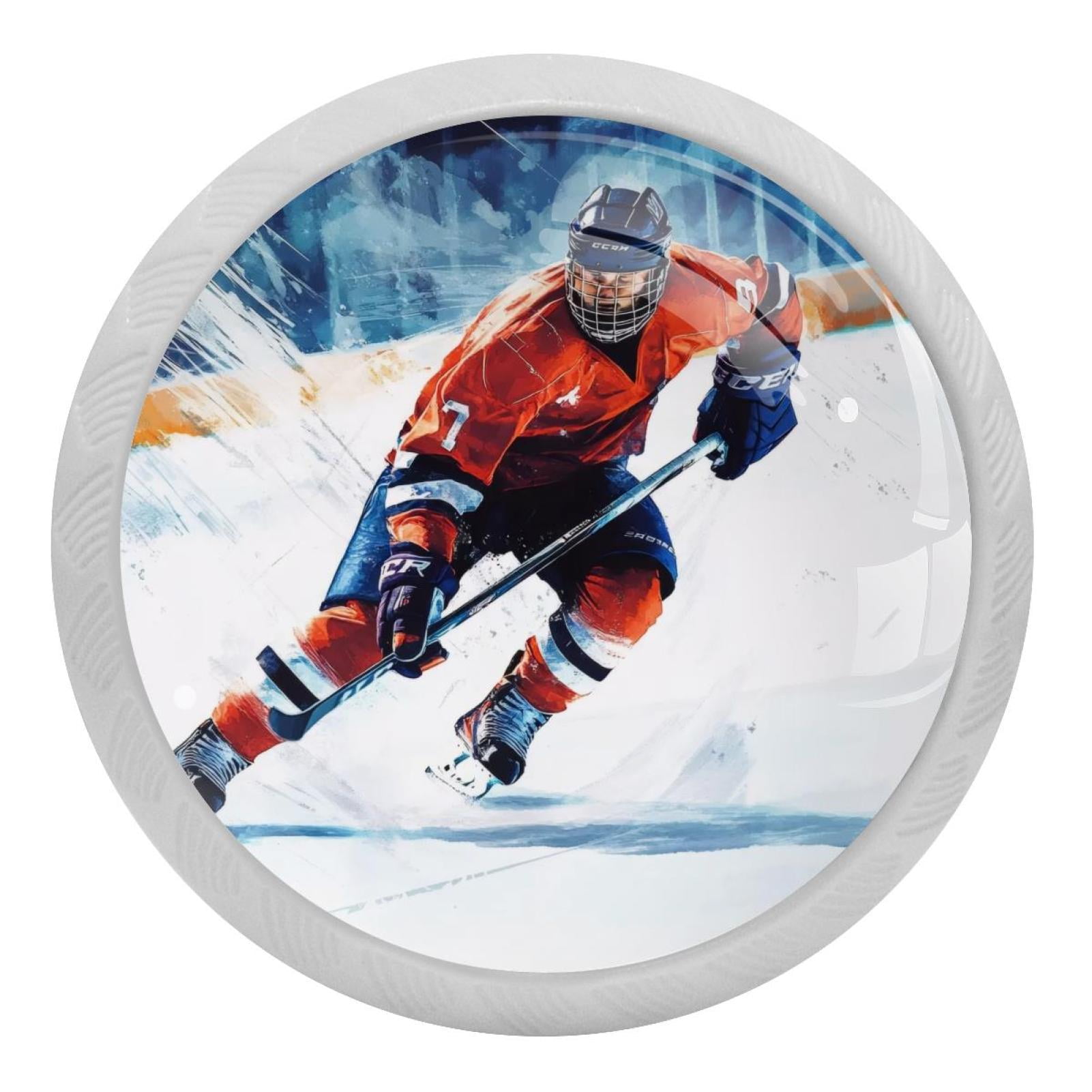 4 PCS Rink Ice Hockey Player Crystal Glass Round Cabinet Knob Drawer ...