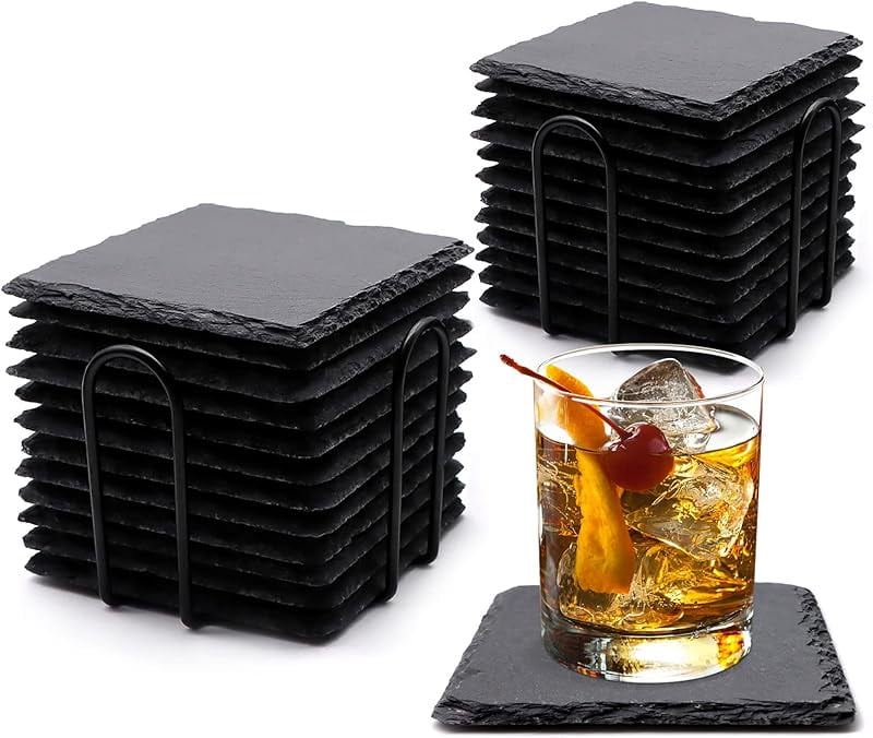4 PCS Round Slate Drink Coasters Set, SIJDIEE 4 Inch Laser Engraving ...