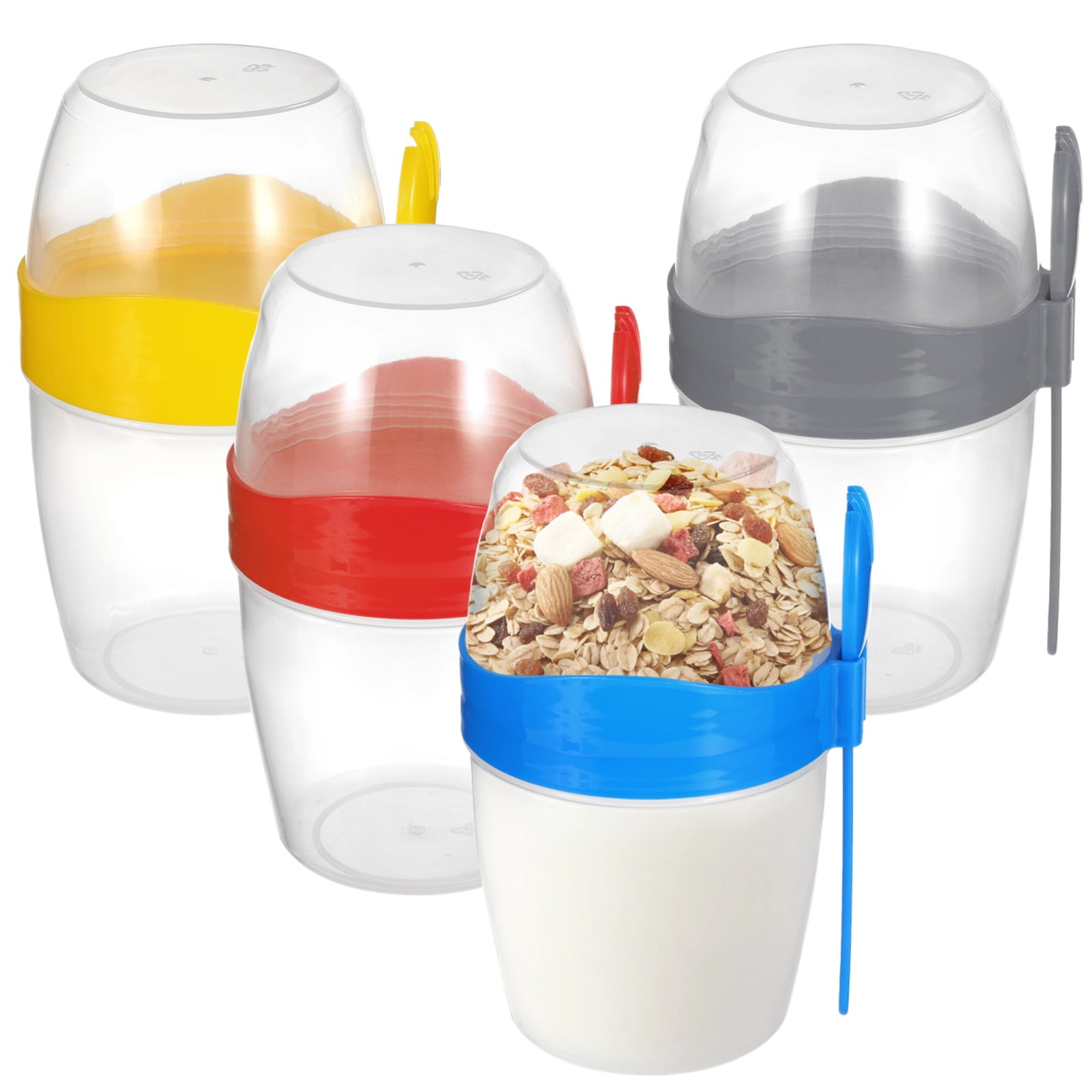 4 PCS Salad Shaker Cup with Lid and Spoon, Portable Reusable Plastic ...