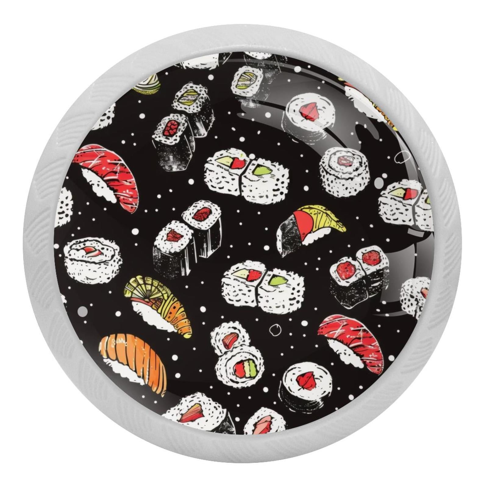 4 PCS Salmon Sushi Futomaki Rolls Crystal Glass Round Cabinet Knob ...