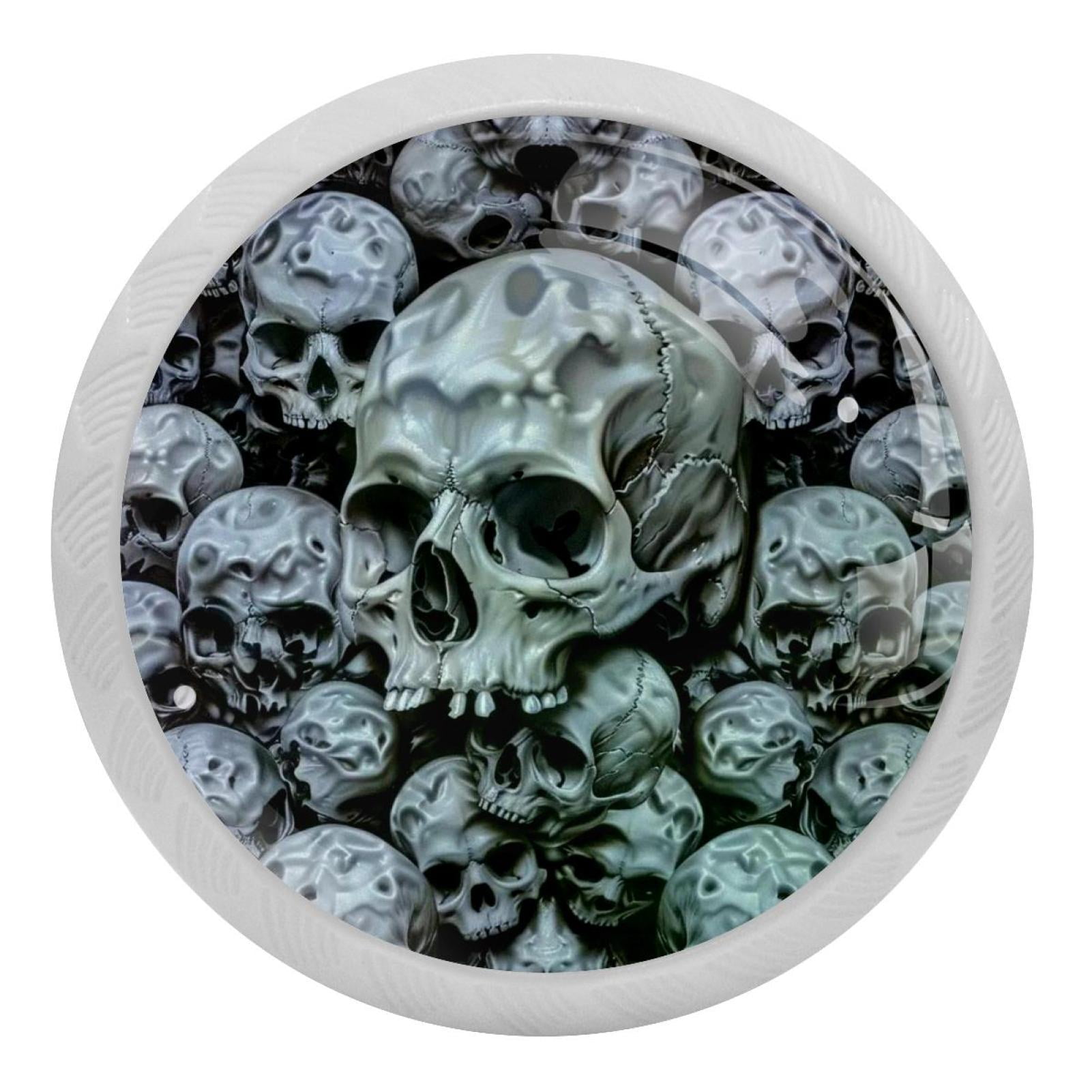 4 PCS Scary Human Skulls Crystal Glass Round Cabinet Knob Drawer Pull ...