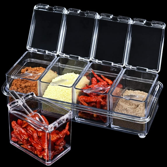4 PCS Seasoning Box, Clear Spice Containers with Spoon, Acrylic ...