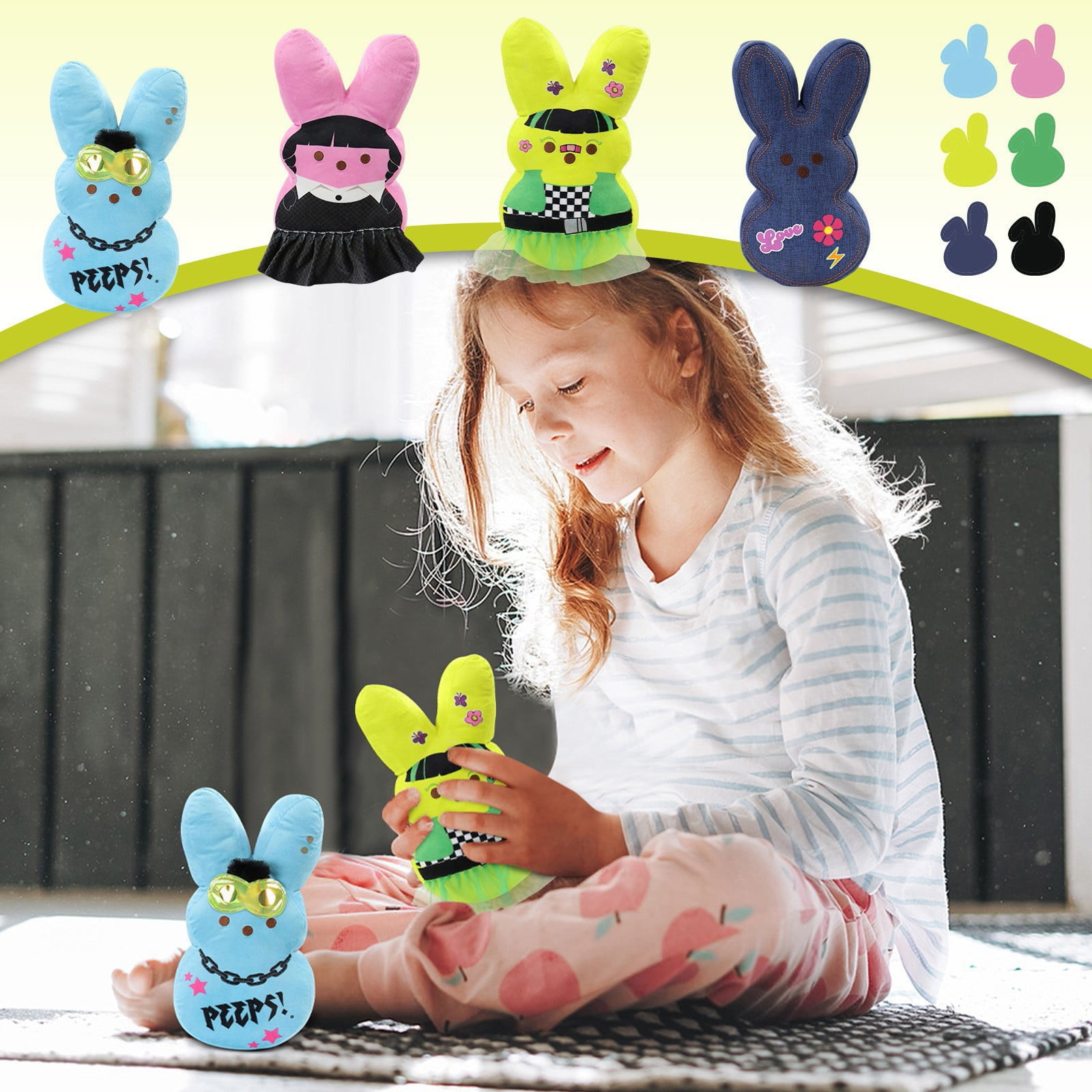 4 PCS Shaggy Bunny Peep Plush, Emo Easter Bunny Decorations, Peep ...