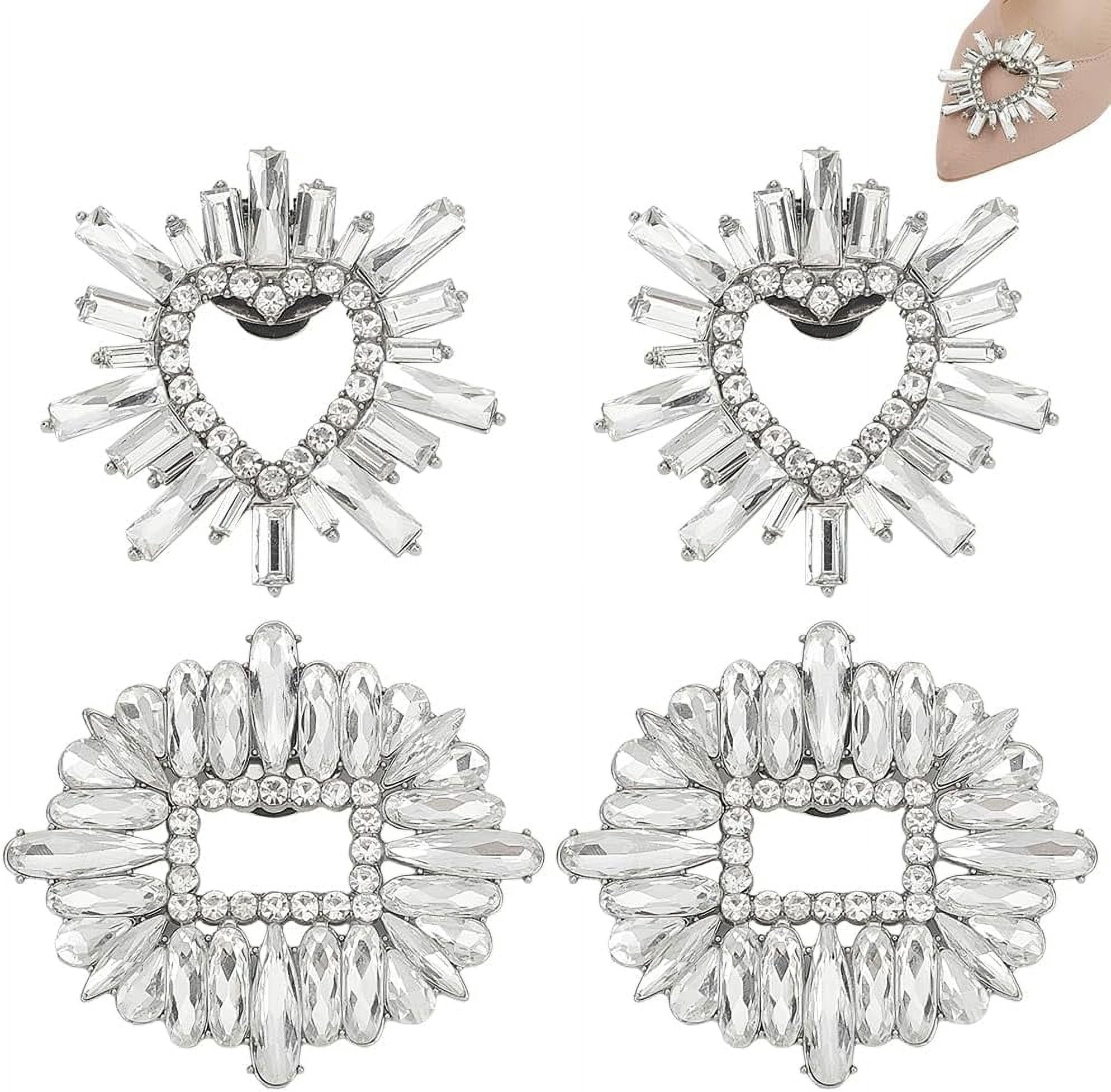 4 PCS Shoes Clip Platinum Alloy Shoe Clip Glass Rhinestone Shoe Buckles ...