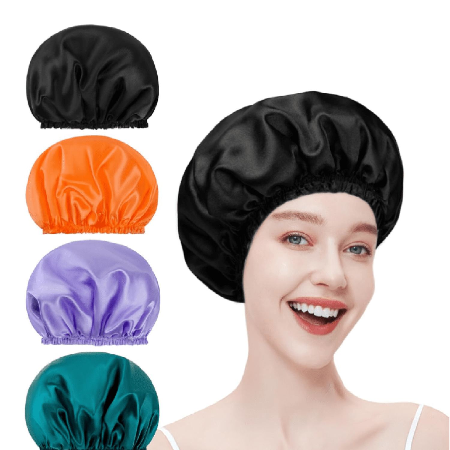 4 PCS Shower Caps for Women, Double Layers Waterproof Bath Caps ...