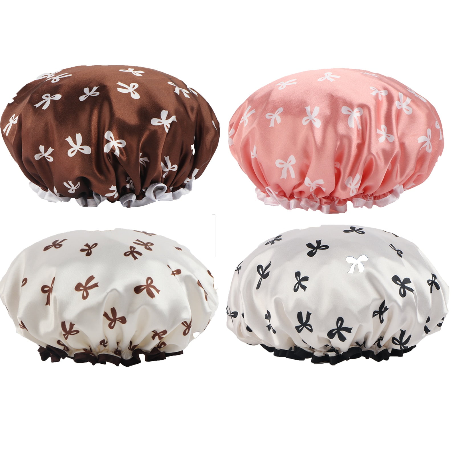 4 PCS Shower Caps for Women Reusable Waterproof, Double Side Waterproof ...