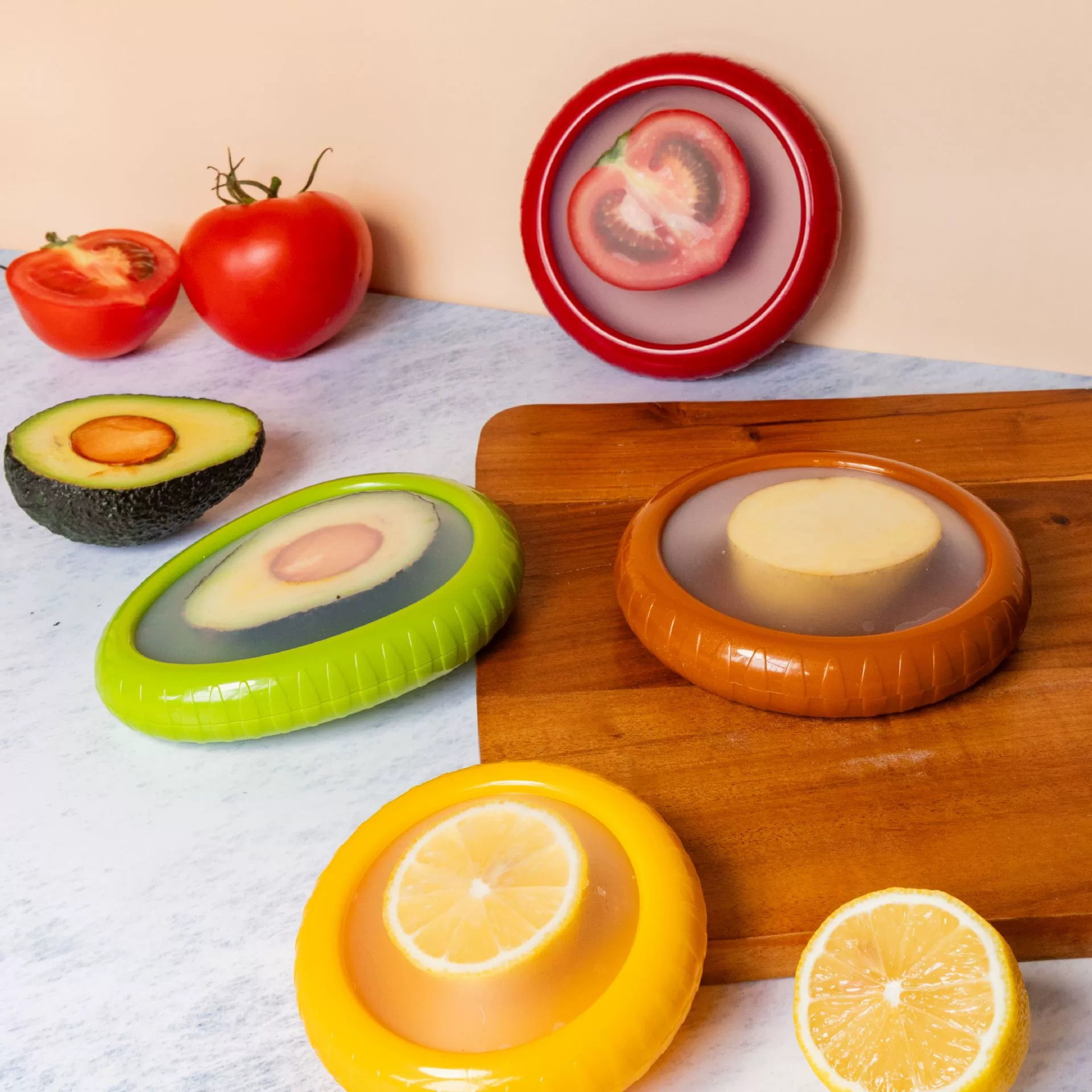 4 PCS Silicone Avocado Saver and Tomato Holder, Reusable Fruit and ...