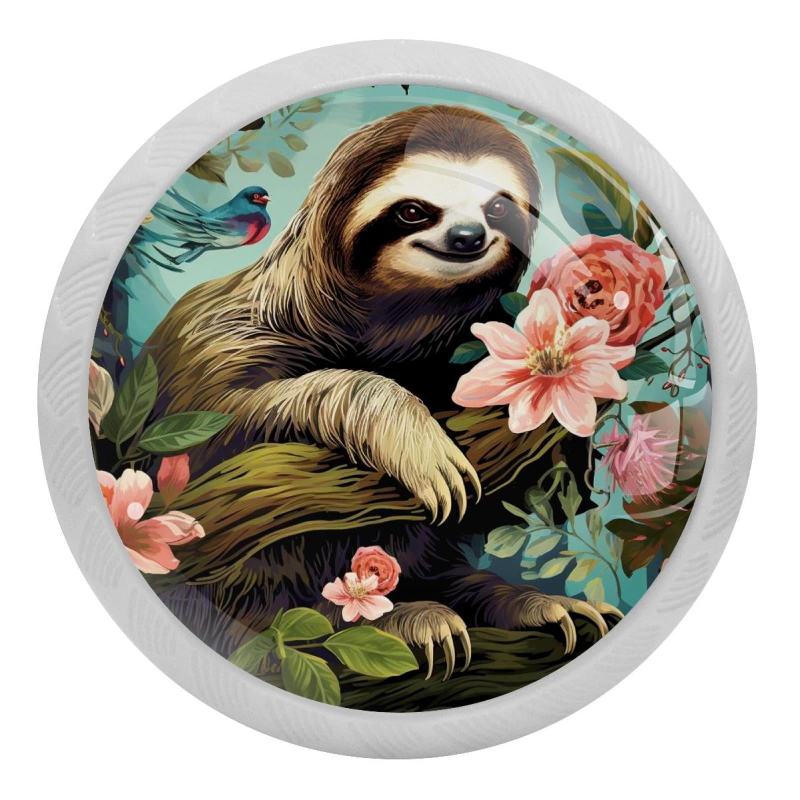 4 PCS Sloth Animal Crystal Glass Round Cabinet Knob Drawer Pull Handle ...