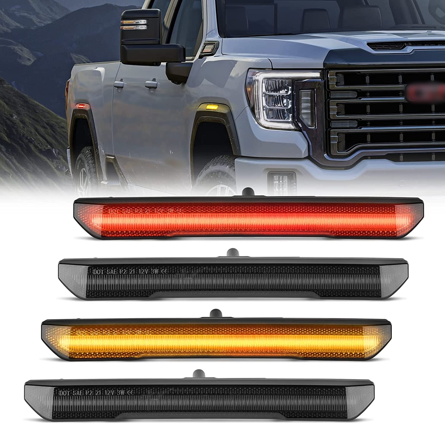 4 PCS Smoked LED Side Marker for 2020-2023 GMC Sierra 2500HD 3500HD ...