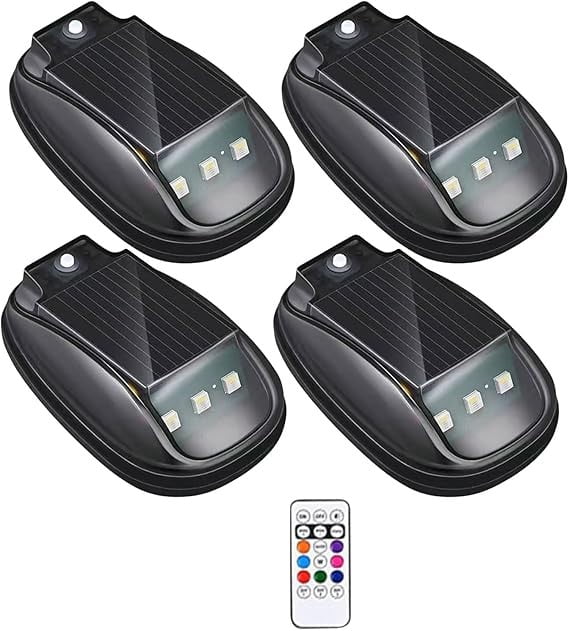 4 PCS Solar Powered LED Car Roof Strobe Light with Remote Control, RGB ...