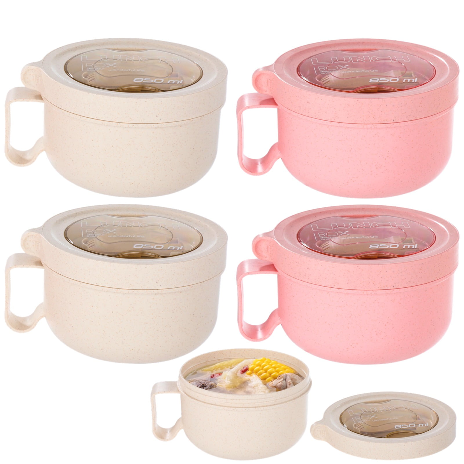 4 PCS Soup Bowls with Lids, Microwave-Safe Wheat Straw Dinnerware Set ...