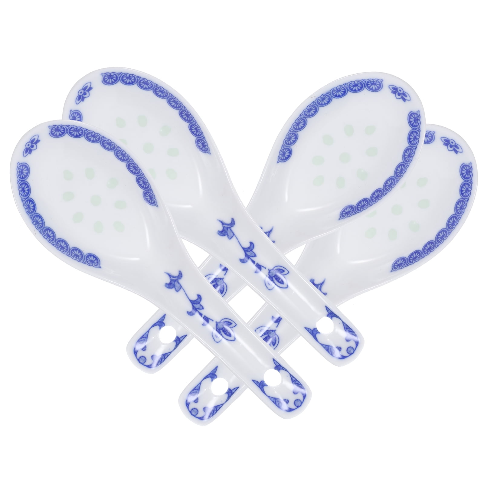 4 PCS Soup Spoons Asian Noodles Ramen Blue and White Porcelain Home ...