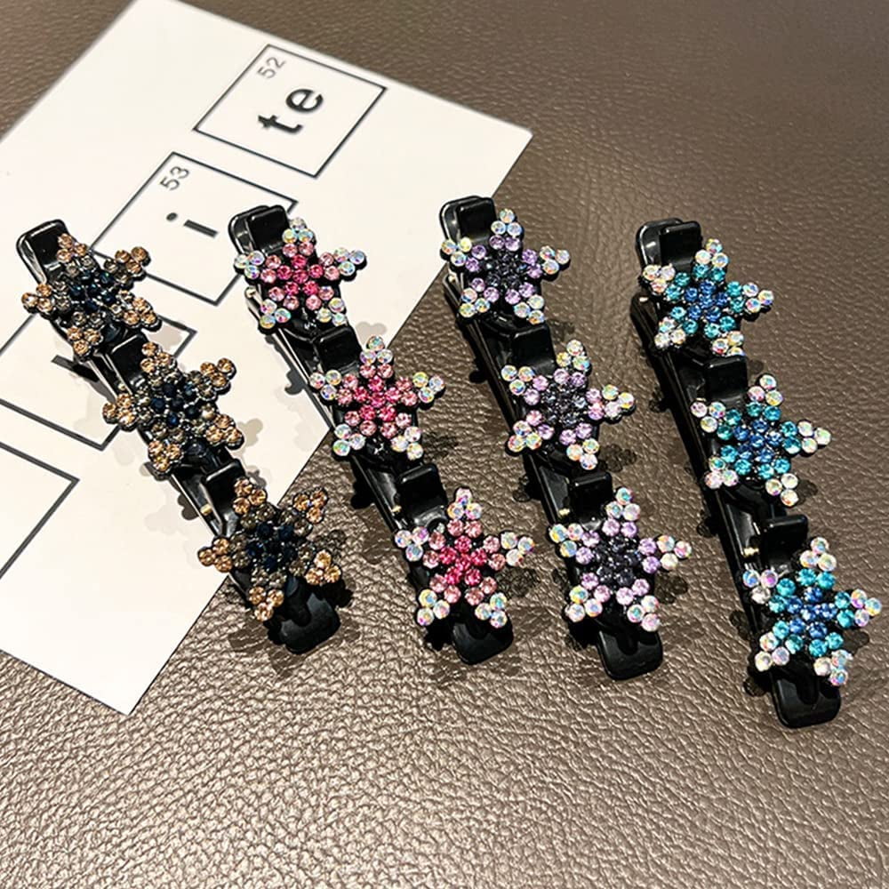4 PCS Sparkling Crystal Stone Braided Hair Clips, 3 Small Clips, Multi ...
