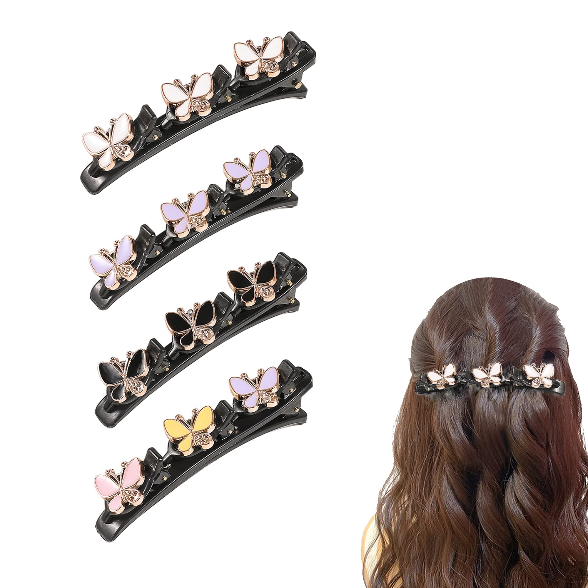 4 PCS Sparkling Crystal Stone Braided Hair Clips, Butterfly Chopped ...