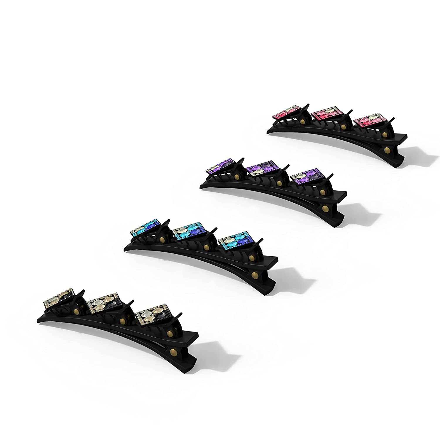 4 PCS Sparkling Crystal Stone Braided Hair Clips Shape of Four Leaf ...