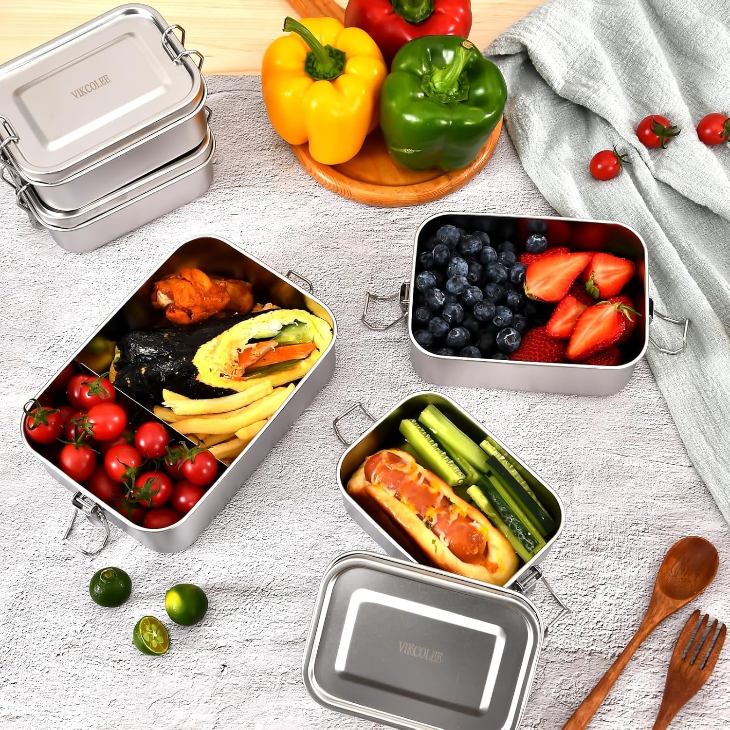 4 PCS Stainless Steel Bento Box 1400ml, Metal Bento Box, Metal Lunch ...