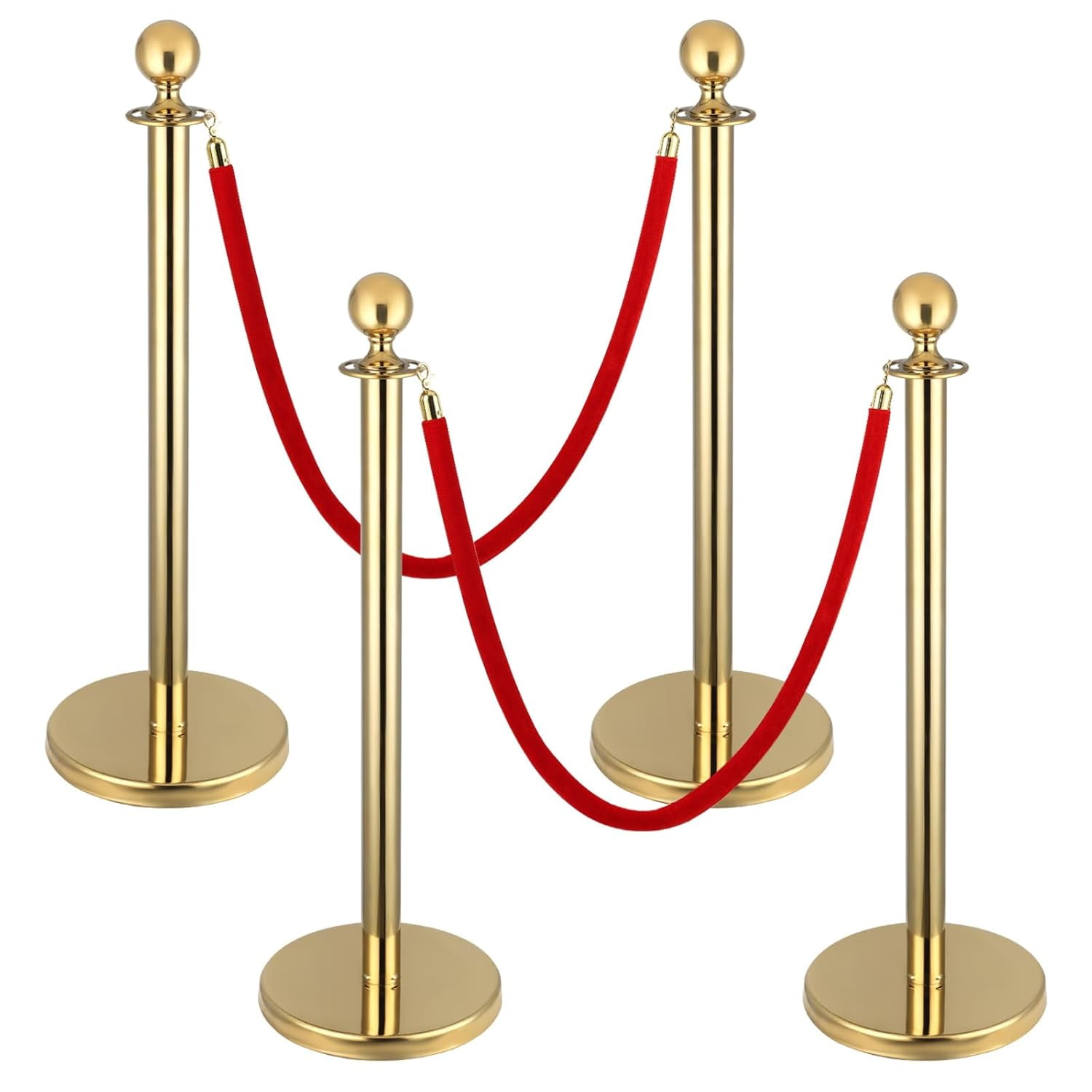 4 PCS Stainless Steel Stanchion Post,5Ft Red Velvet Rope, Hollow Base ...