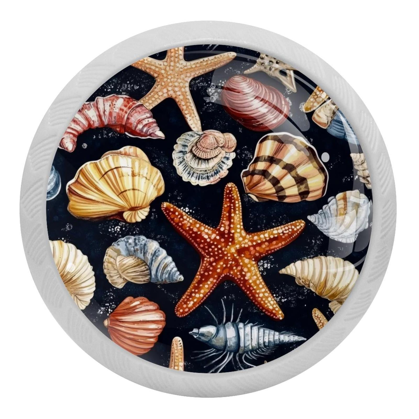 4 PCS Starfish Sea Shells Conch Crystal Glass Round Cabinet Knob Drawer ...