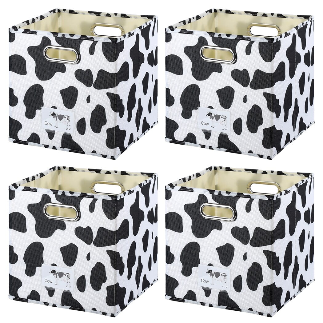 4 PCS Storage Cubes Set, Cow Print Large Cotton Linen Fabric Storage ...