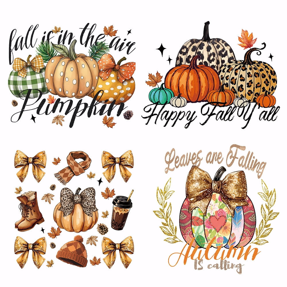 4 PCS Thanksgiving Iron on Transfer Paper Pumpkin Maple DIY Autumn Heat ...