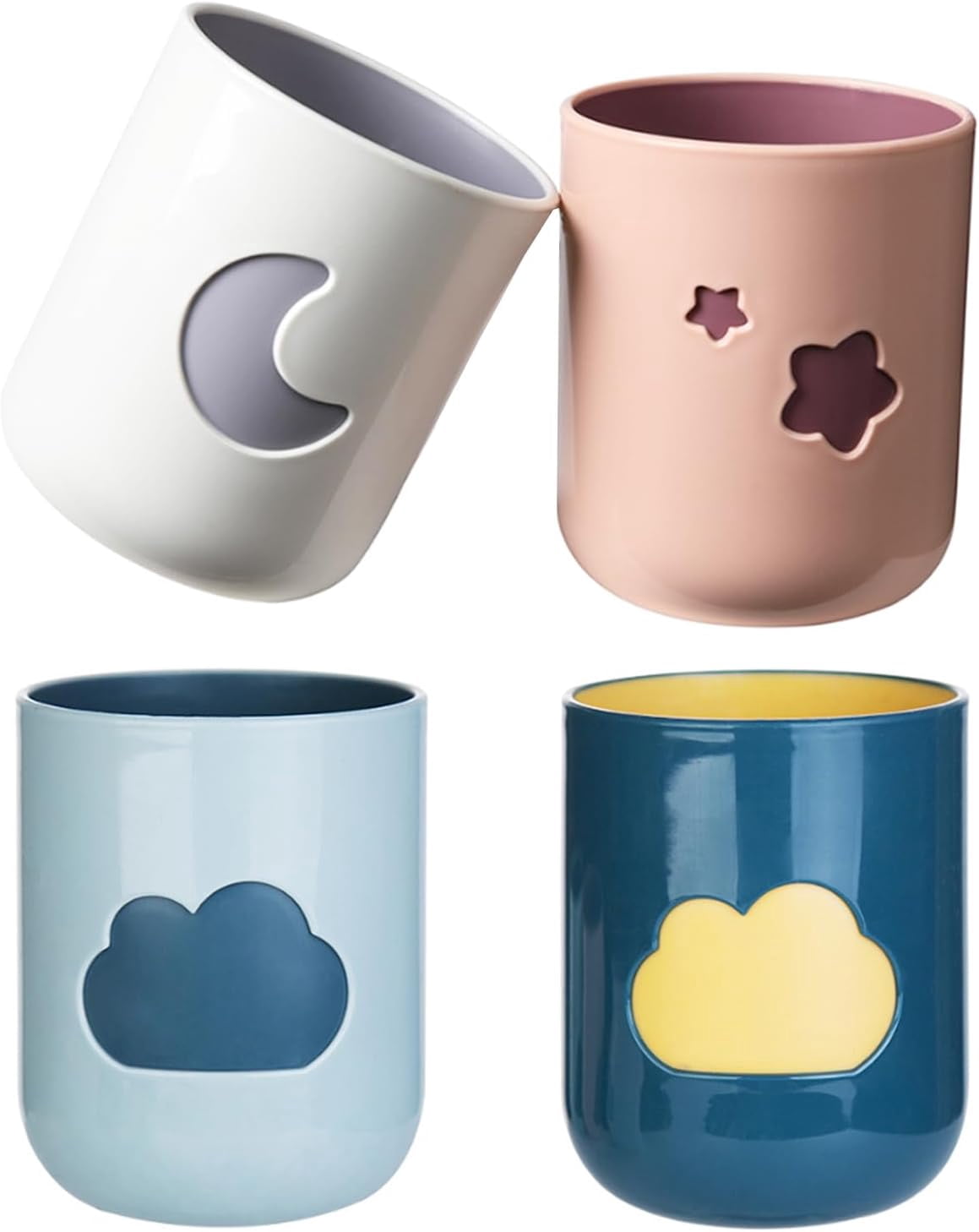 4 PCS Toothbrush Cup Toothpaste Holder Plastic Bathroom Tumbler Cups ...