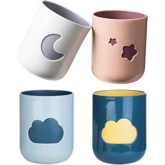 4 PCS Toothbrush Cup Toothpaste Holder Plastic Bathroom Tumbler Cups ...