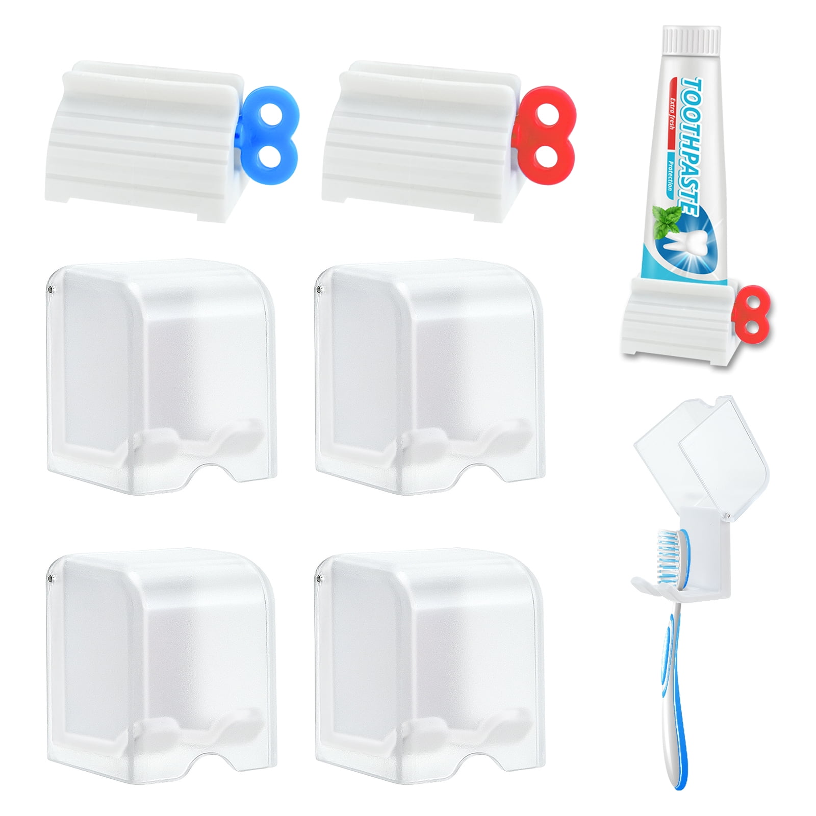4 PCS Toothbrush Holder Wall Mounted with Cover, Self Adhesive Mini ...