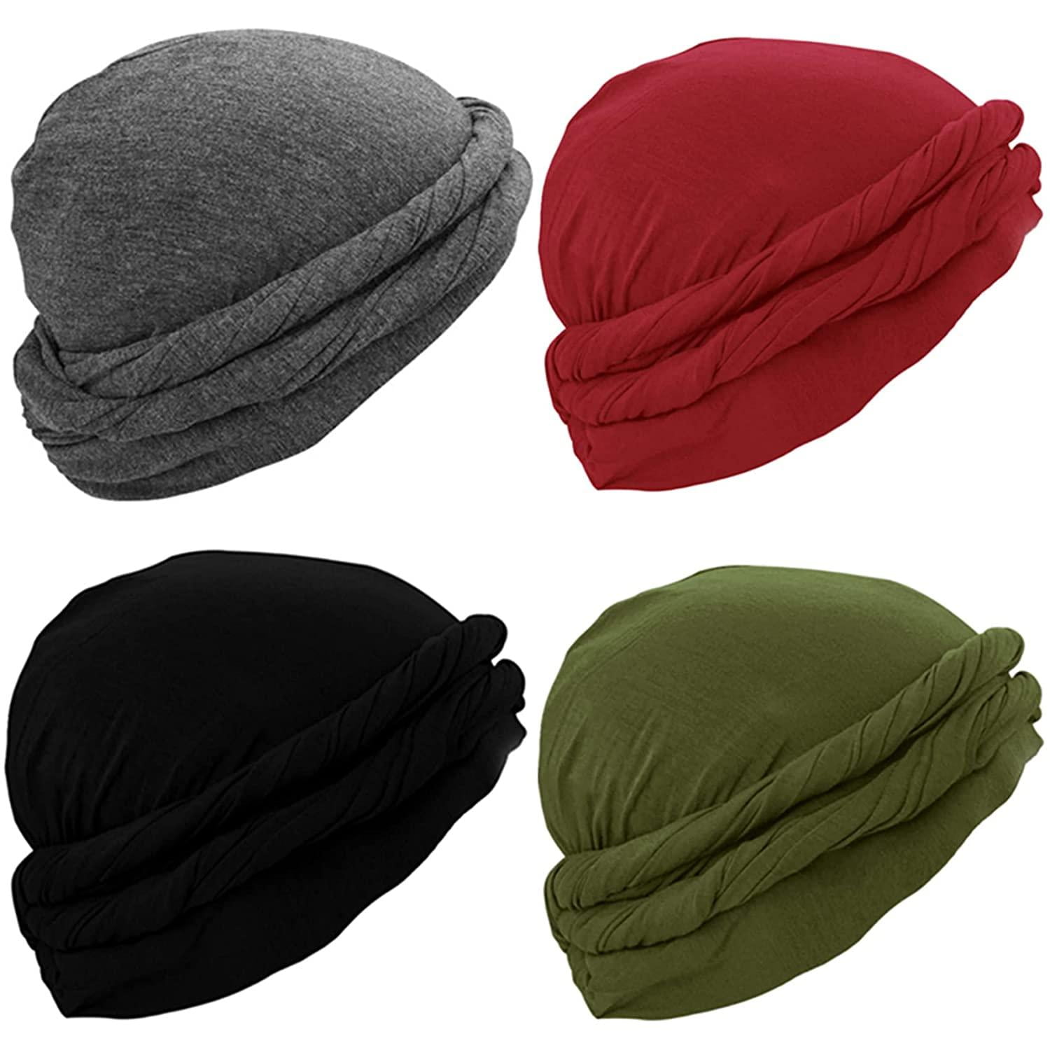 4 PCS Men's Durag Turban - Halo Vintage Head Wraps, Elastic & Satin ...