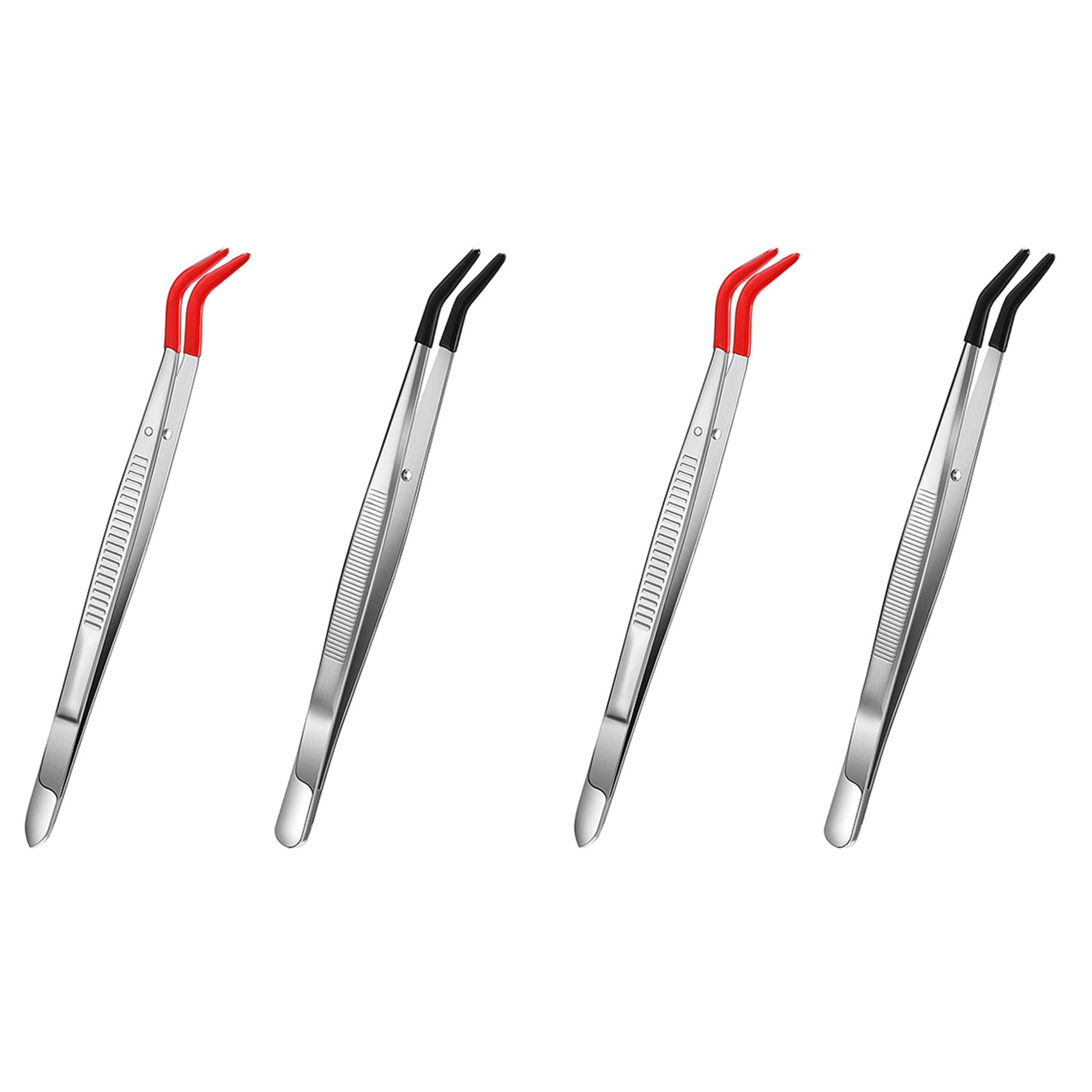 4 PCS Tweezers Curved Bent Rubber Tip Stainless Steel Crafts for Lab ...
