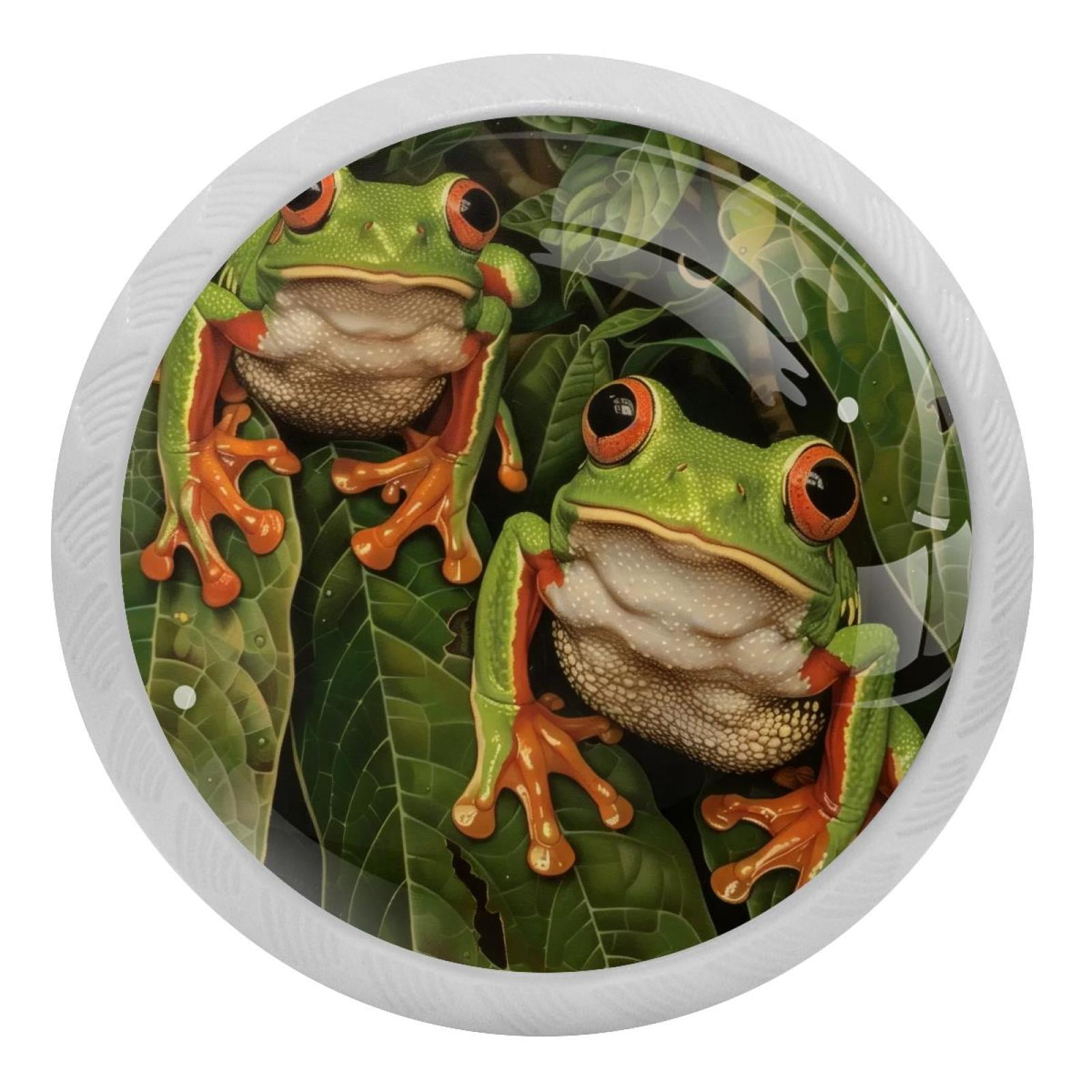 4 PCS Two Tree Frogs on Leaf Crystal Glass Round Cabinet Knob Drawer ...