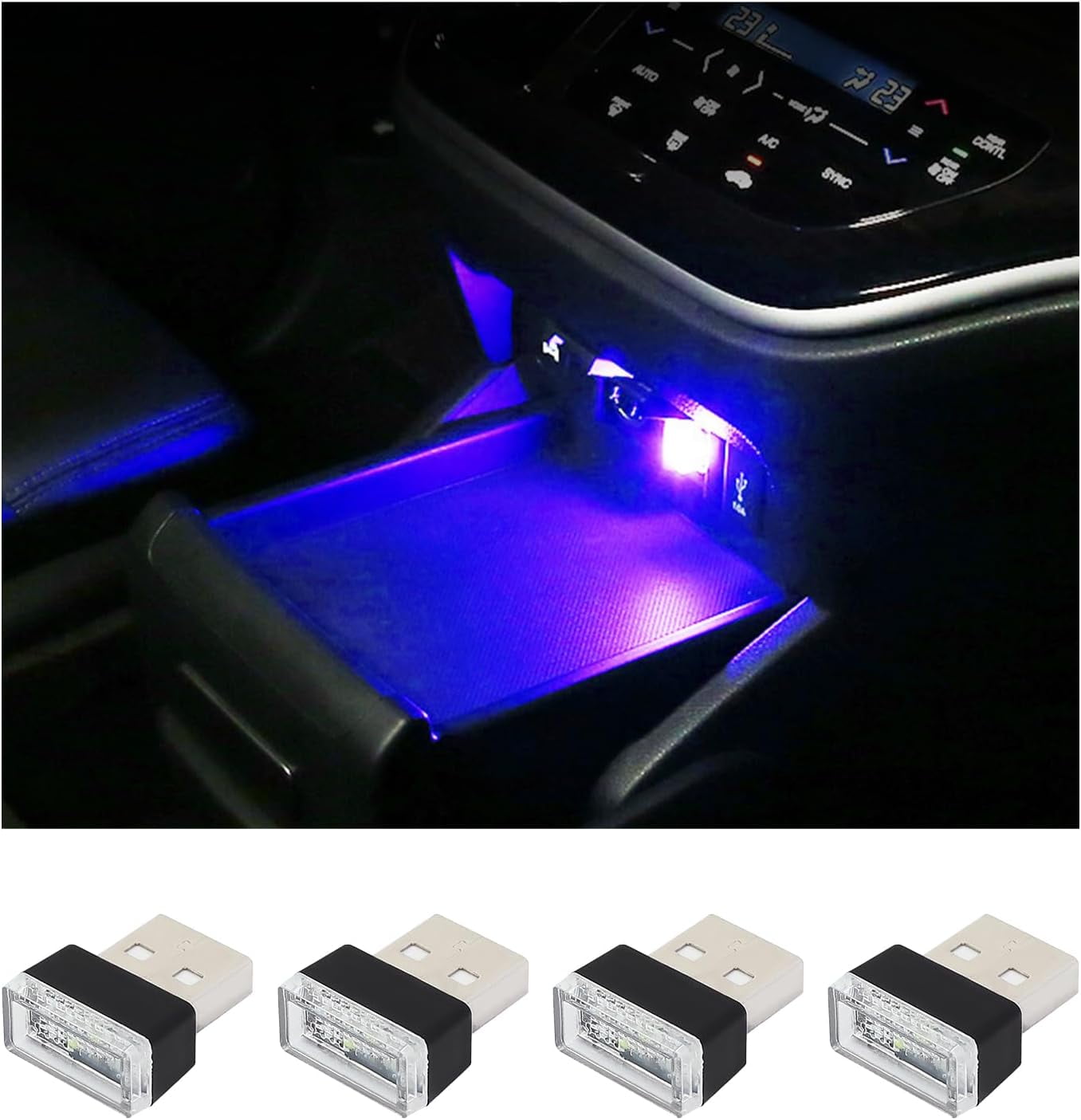 4 PCS USB LED Car Interior Atmosphere Lamp, Plug-in USB Decor Night ...