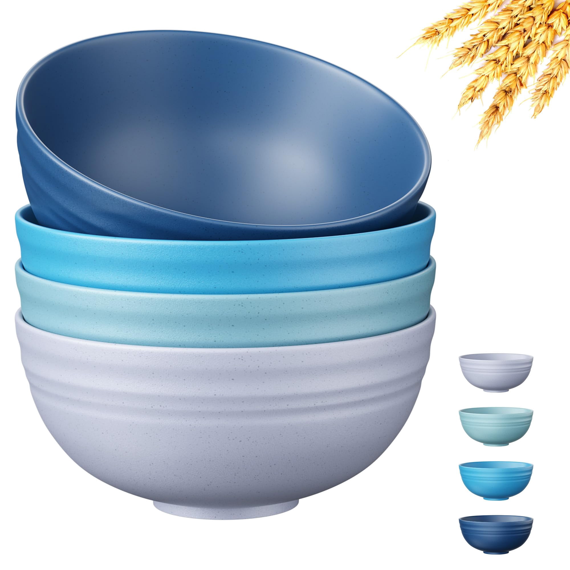 4 PCS Unbreakable Cereal Bowls - Dishwasher & Microwave Safe Wheat ...
