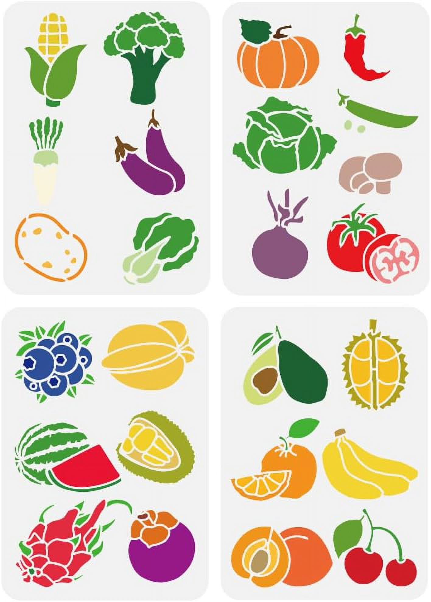 4 PCS Various Fruits and Vegetables Painting Stencil 8.3x11.7inch ...