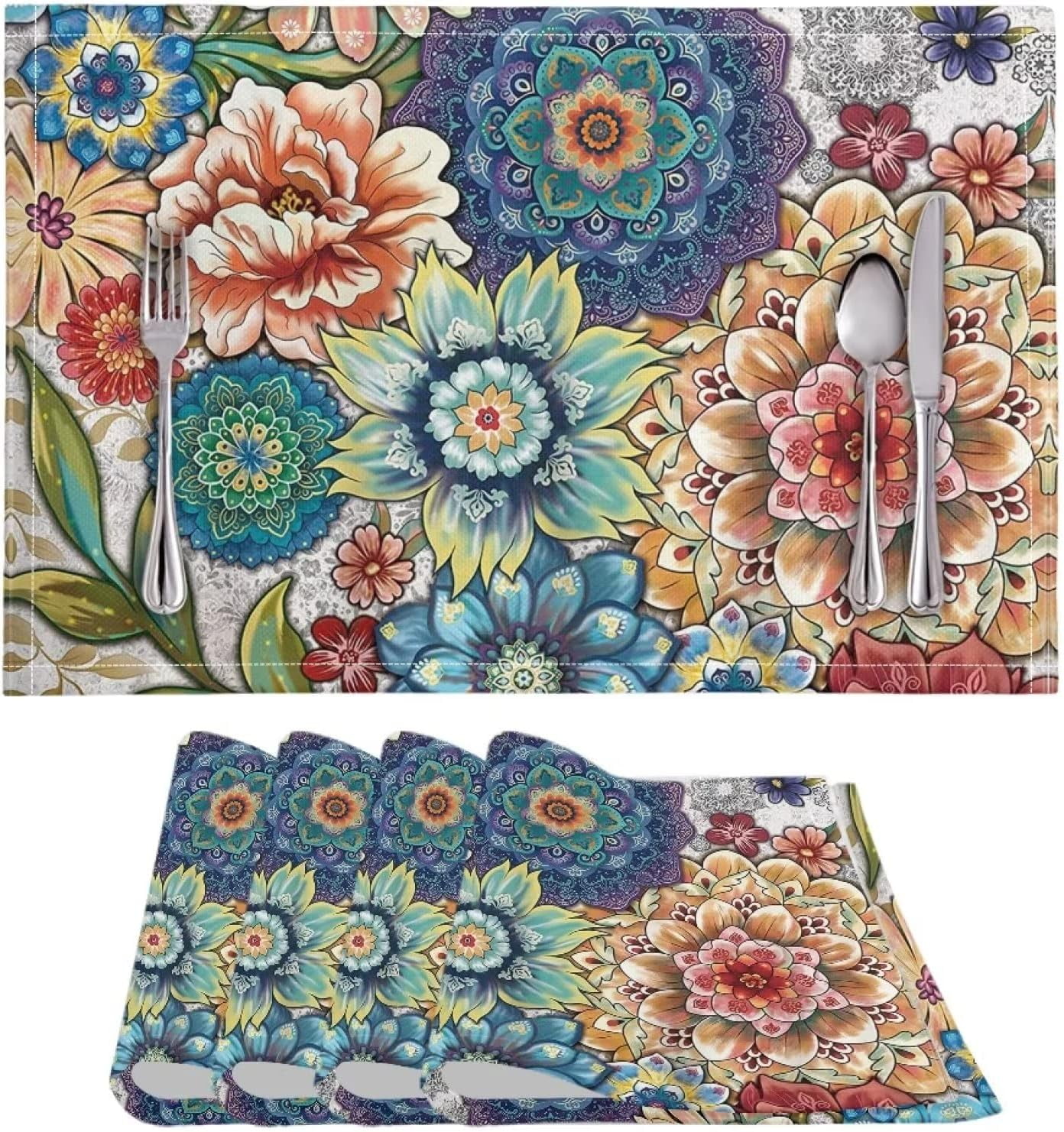 4 PCS Washable Tablemats for Home Farmhouse Beach, Easy to Clean ...