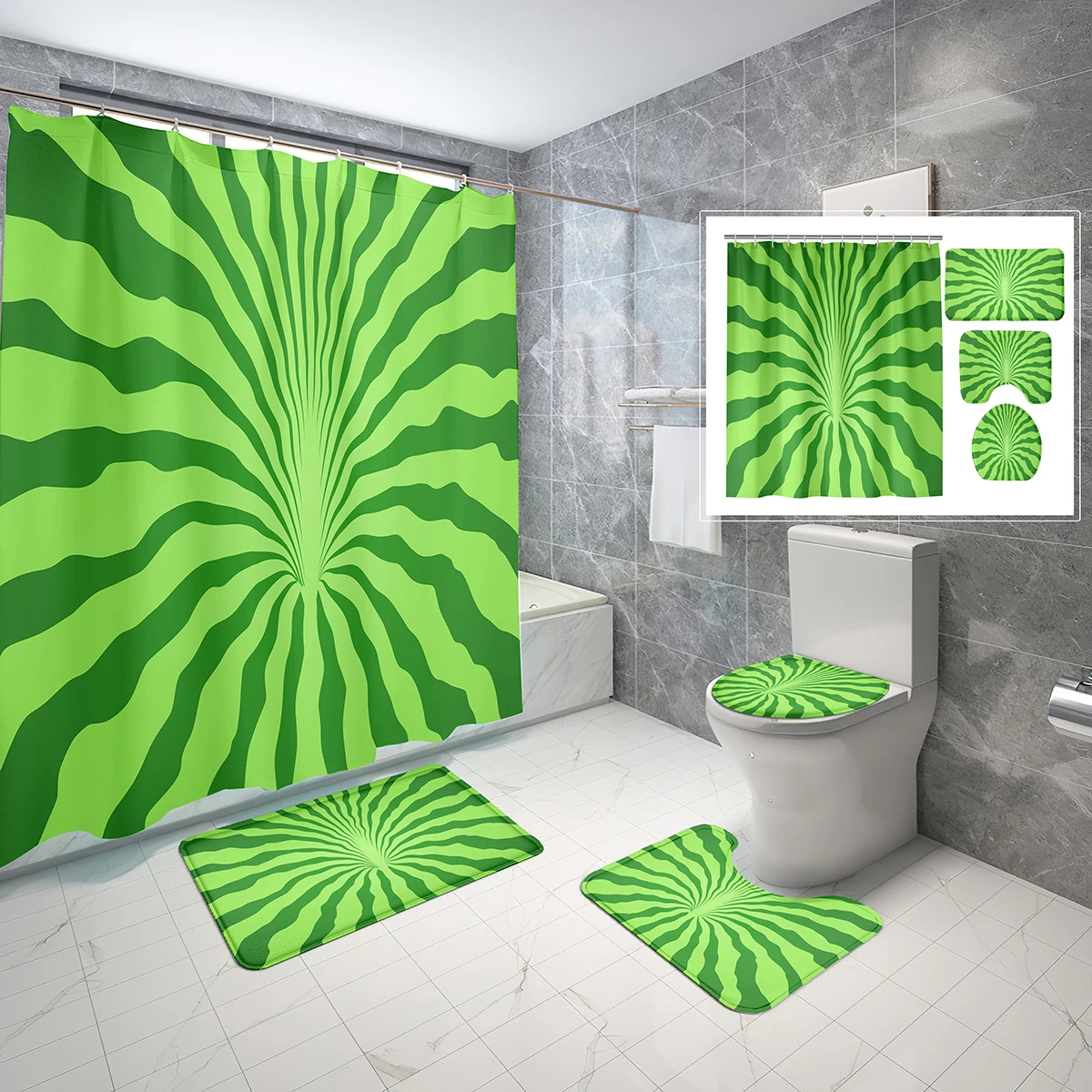 4 PCS Watermelon Shower Curtain Sets Cartoon Summer Fruit Bathroom ...