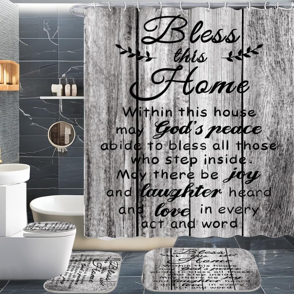 4 PCS White Bible Verse Shower Curtain Sets,Inspirational Quotes ...