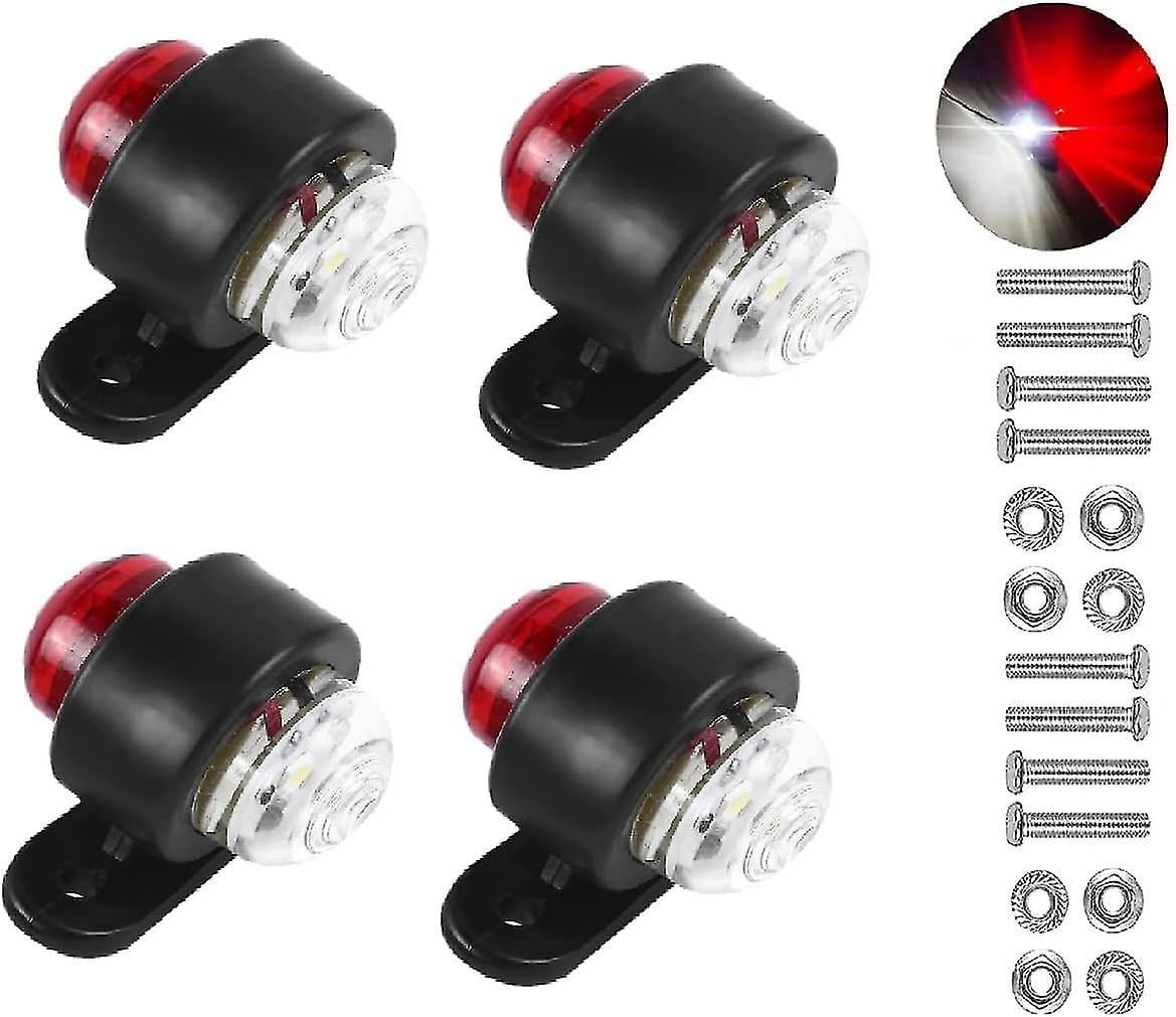 4 PCS White Red 12-24V LED Side Marker Lights Truck Trailer Parking ...