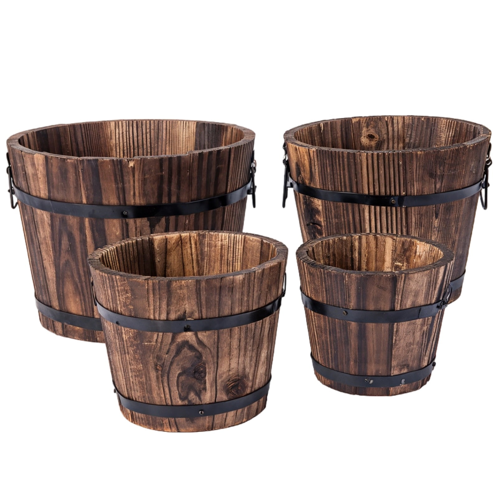 4 PCS Wooden Whiskey Barrel Planters, Wine Barrel Flower Pot with ...