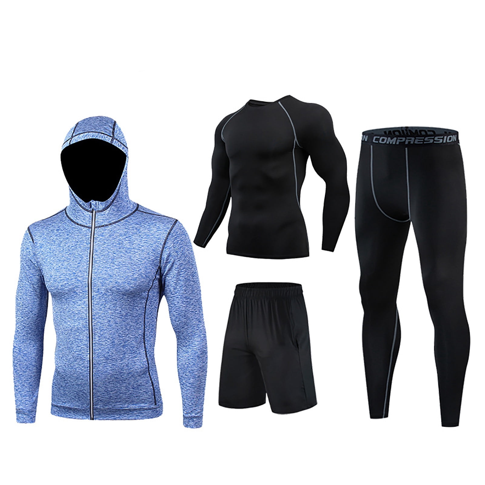 4 PCS-Workout Outfit for Men's Compression Set Running Gym Jacket ...