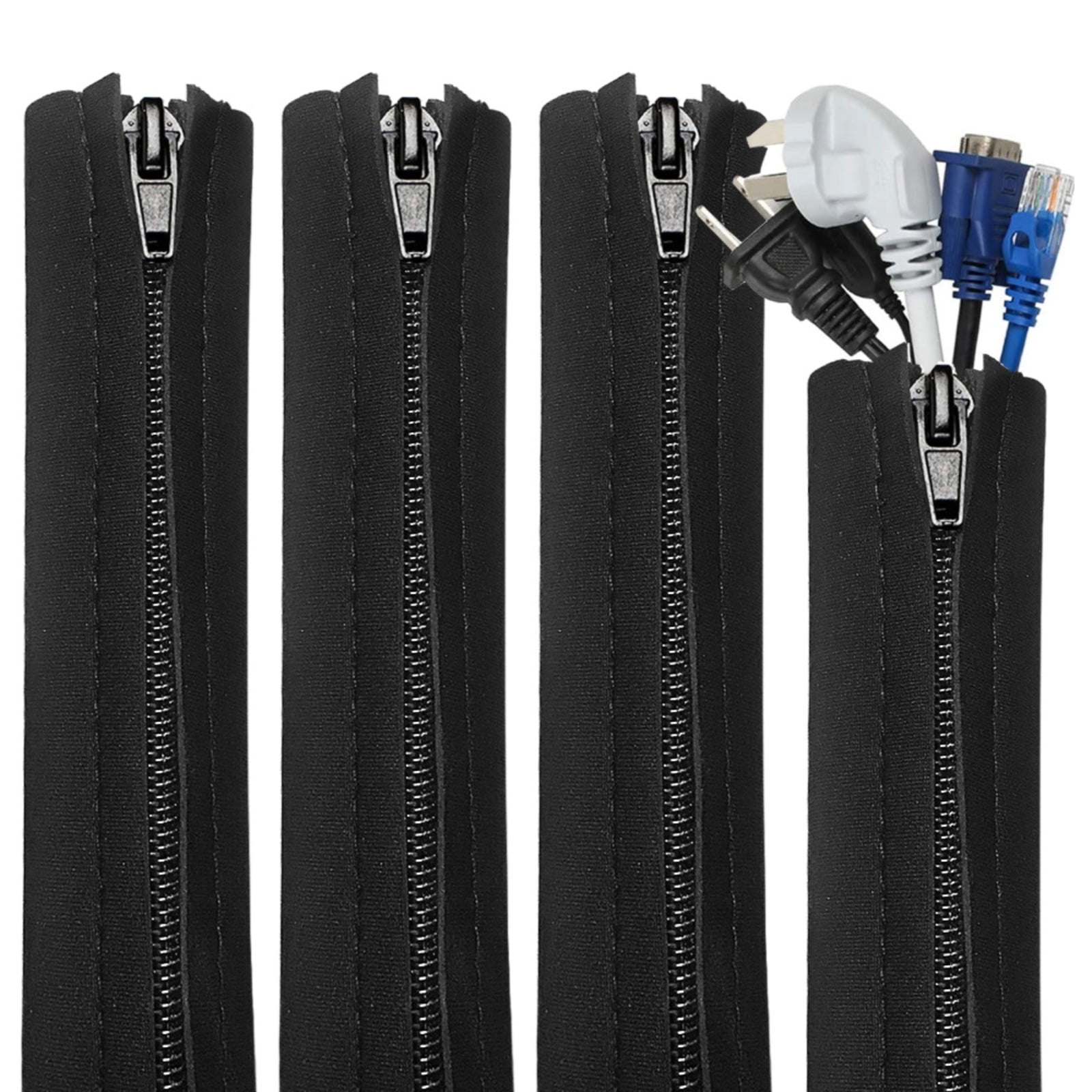 4 PCS Zipper Cable Organizer Sleeves, Cable Management Sleeve for TV ...