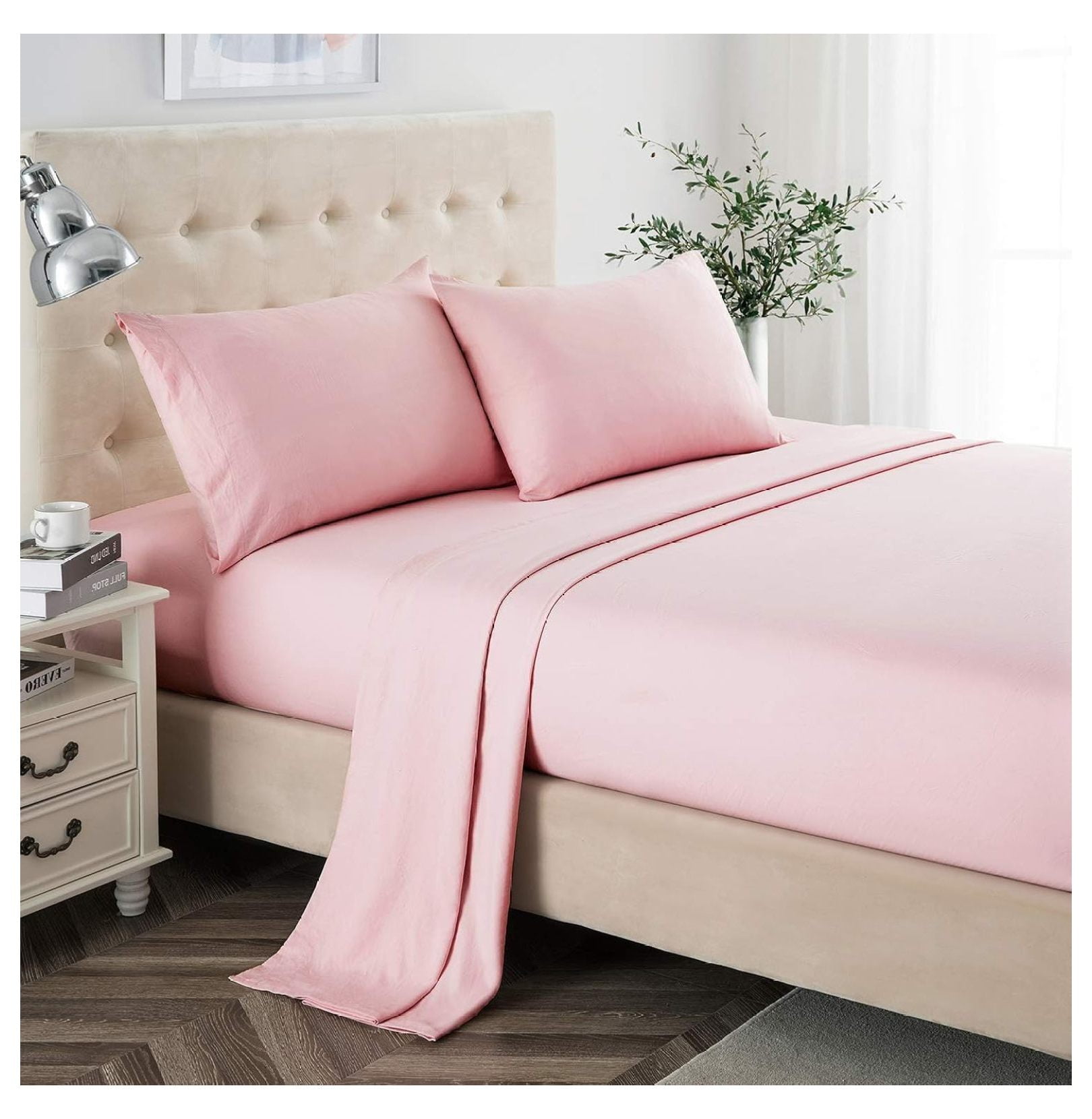 4 PCs Sheet Set (+26 Inch) Extra Deep Pocket Emperor, Pink Solid 600 ...