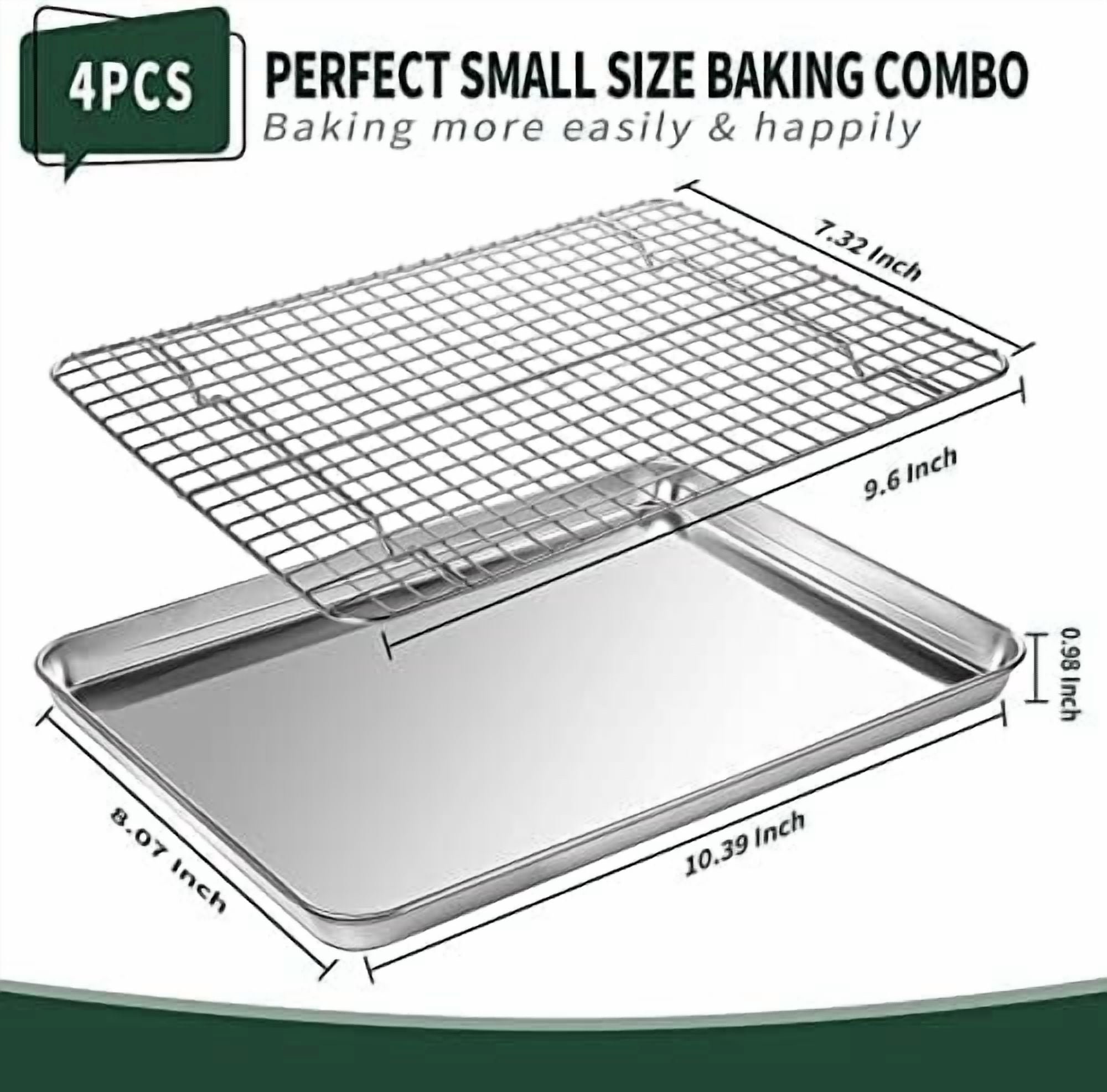 4 PCs Small Baking Sheet With Wire Rack Set [2 Pans + 2 Cooling Racks ...